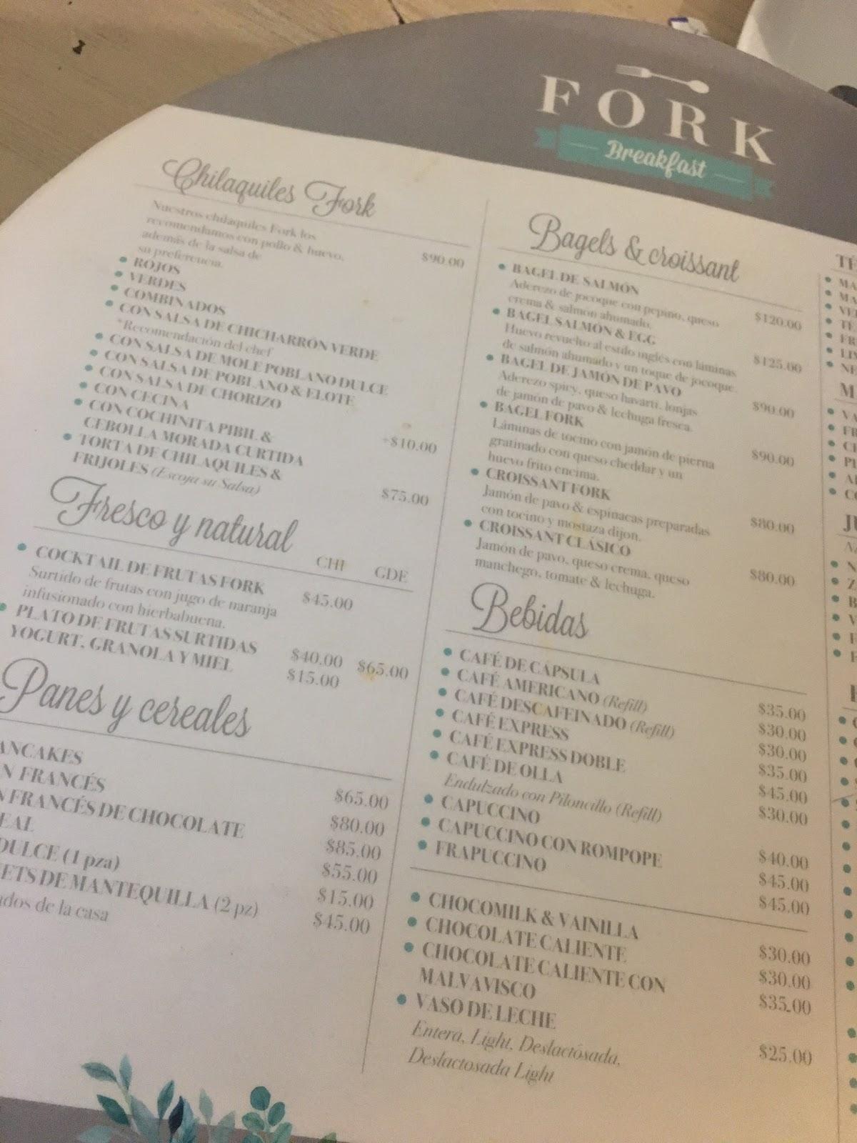 Carta del restaurante FORK, San Luis Potosi, Olmos 145