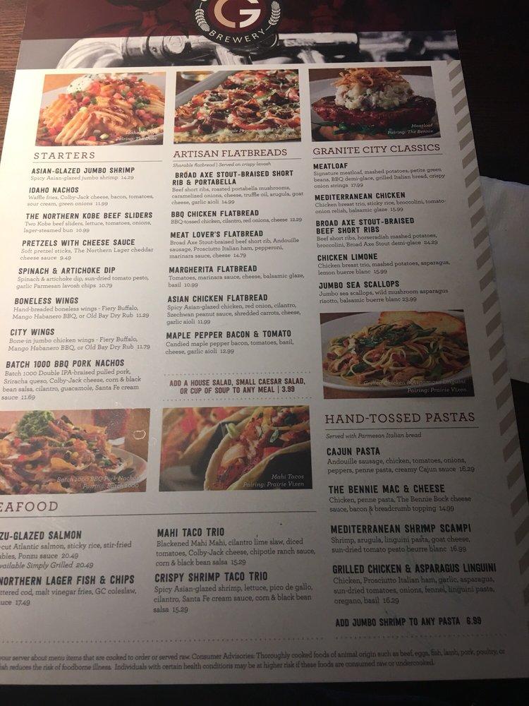 Menu at Granite City Food & Brewery restaurant, Novi
