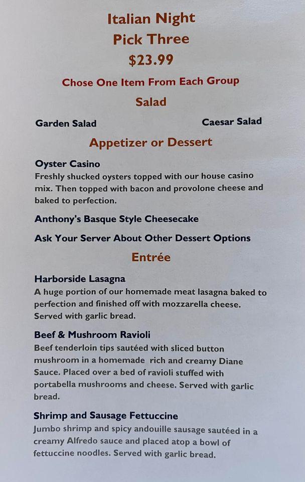 Menu at Harborside Bar & Grill, Ocean City