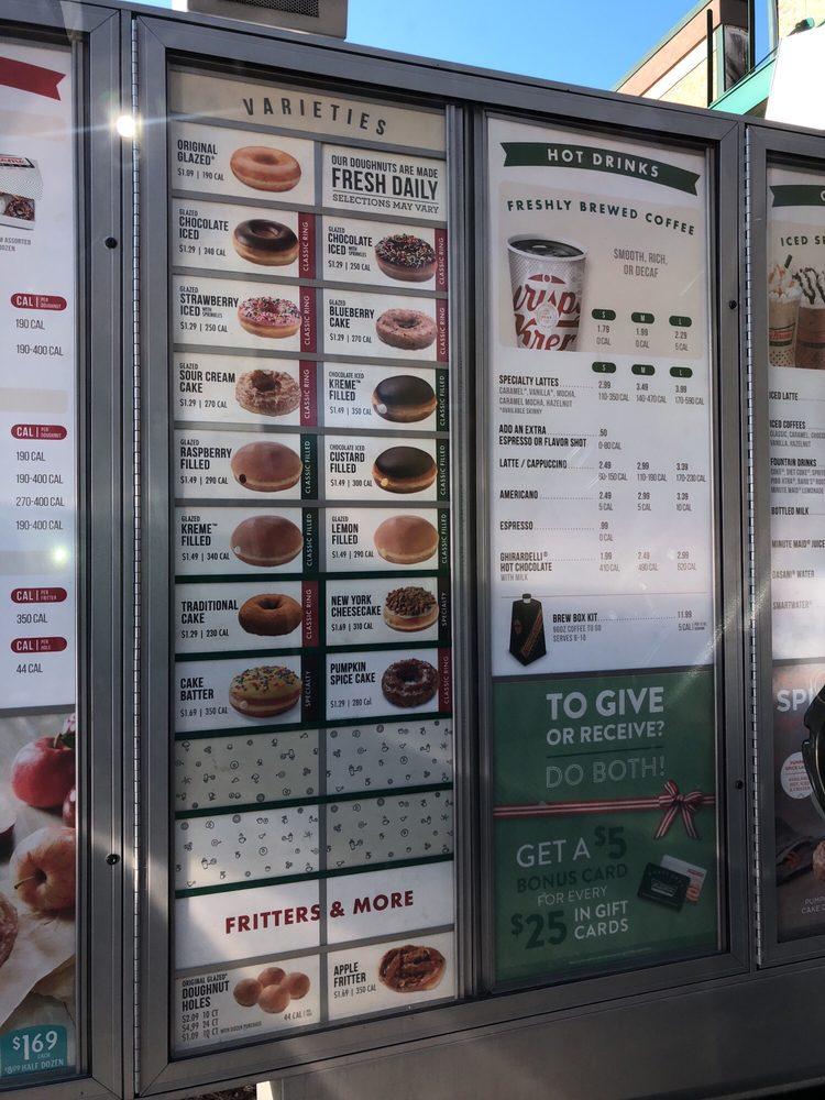 Menu at Krispy Kreme restaurant, Stockbridge