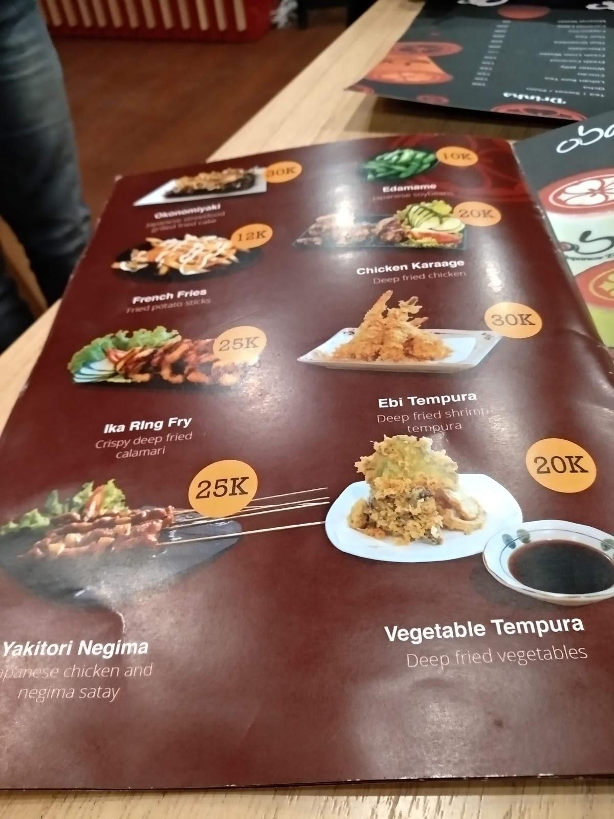 Carta del restaurante Oba Japanese Express, Indonesia