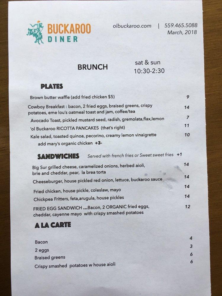 Menu at Ol Buckaroo restaurant, Three Rivers