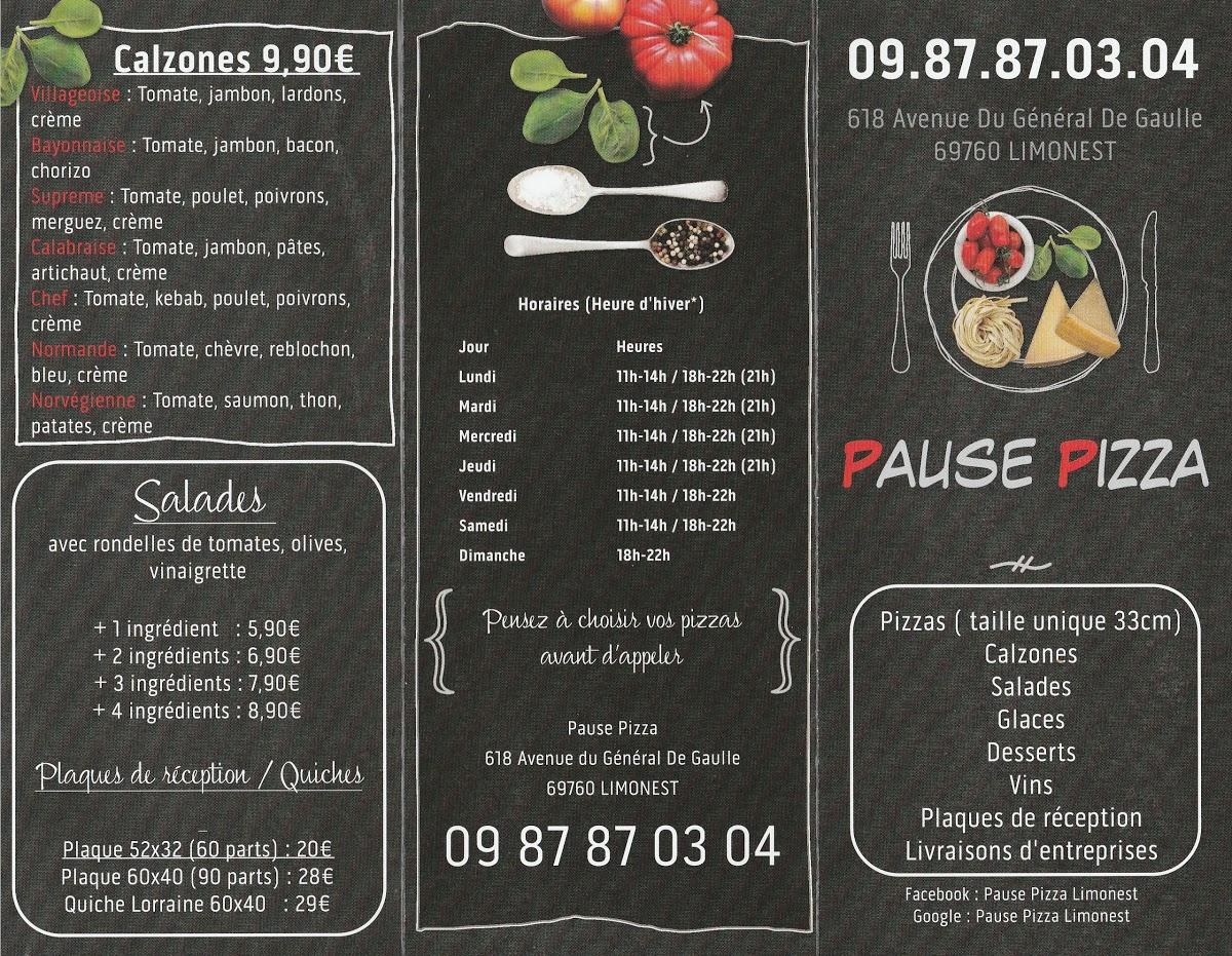 Menu au Pause Pizza restaurant, Limonest