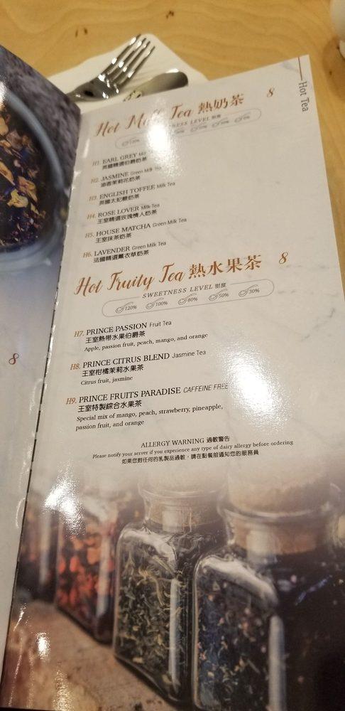 Menu at Prince Tea house desserts, Philadelphia