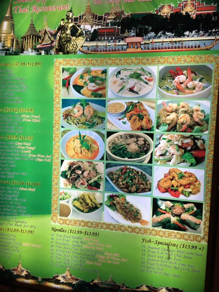 Menu at Siam Square restaurant, Honolulu