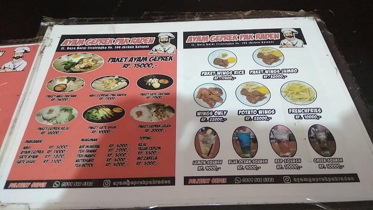 Menu at AYAM GEPREK PAK RADEN restaurant, Cihanjuang