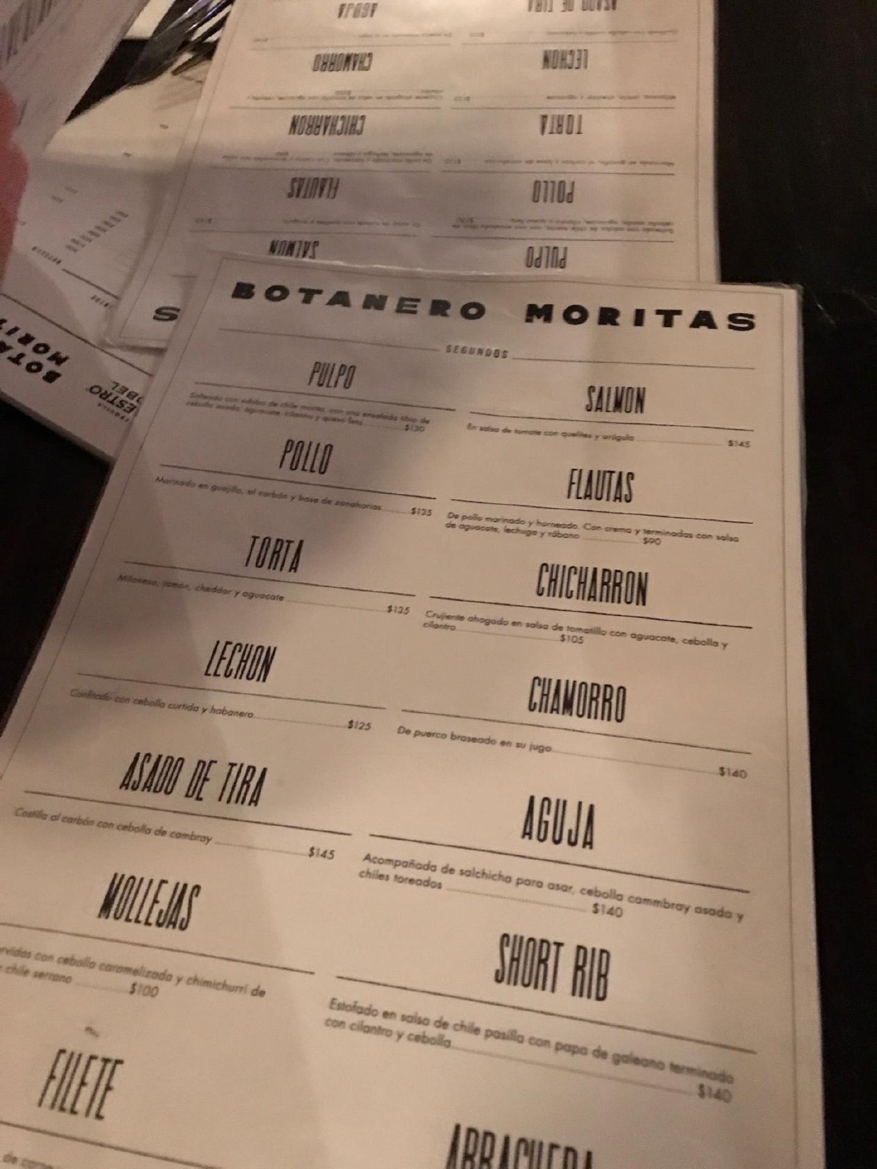 Carta del pub y bar Botanero Moritas, Monterrey, Juan Ignacio Ramón 852 ...