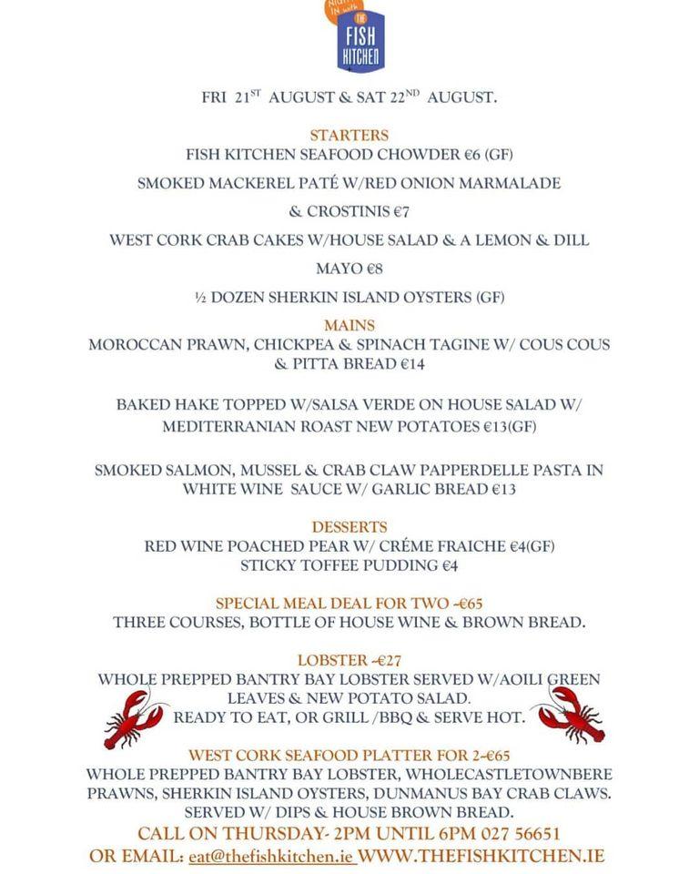 Menu at Fish Kitchen restaurant, Bantry