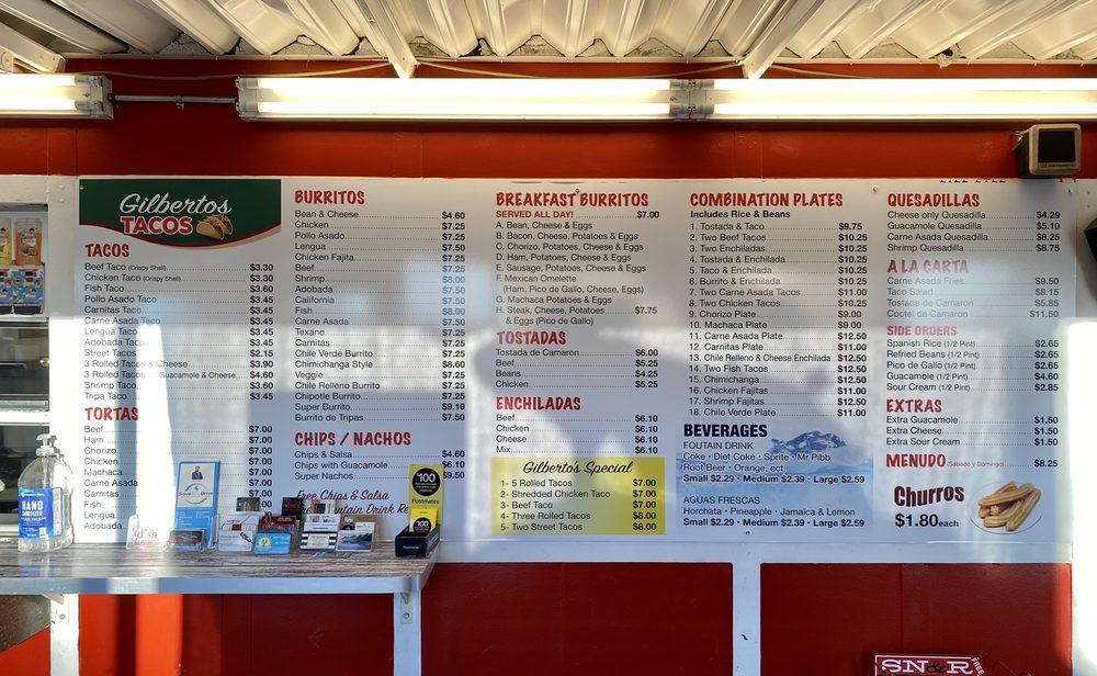 Menu at Gilberto's Tacos Mexican Restaurant, Citrus Heights