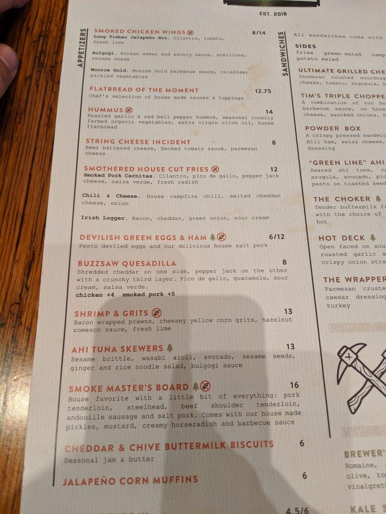 Menu at Long Timber Brewing pub & bar, Monroe