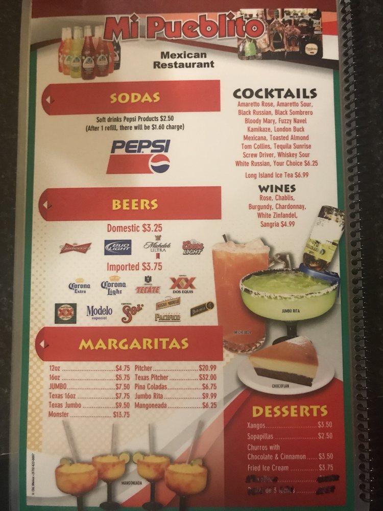Menu at Mi Pueblito restaurant, Winterset