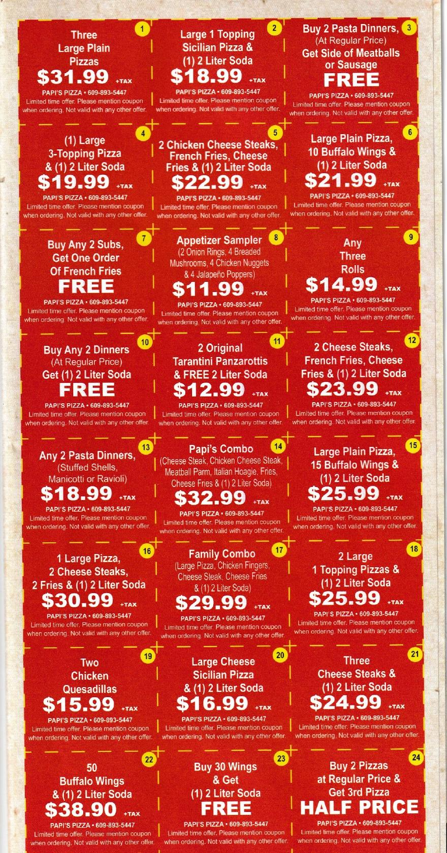 Menu at Papi's Pizza pizzeria, Country Lake Estates