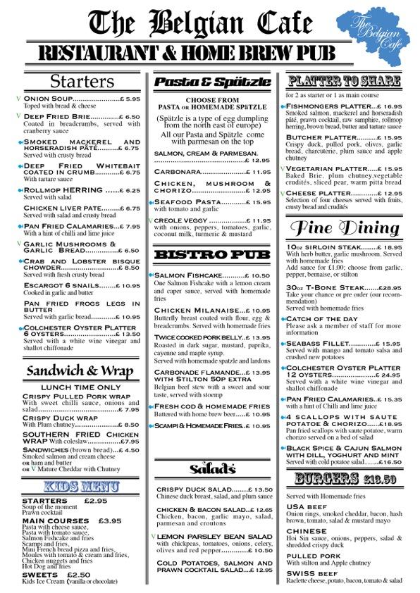 Menu at The Belgian Cafe, Eastbourne