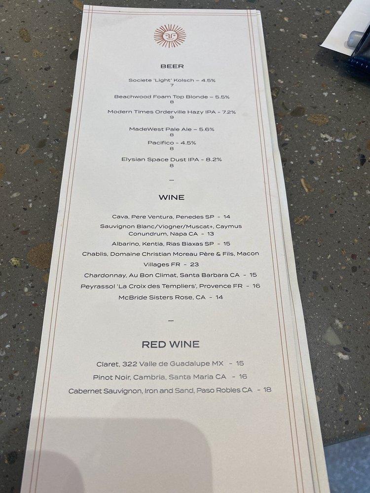 Menu at The Rooftop Bar, Oceanside