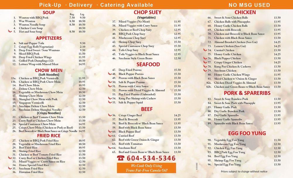 Menu at Toki's Chinese Food restaurant, Langley Township