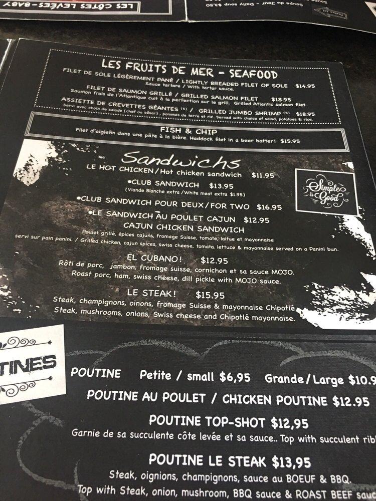 Menu au Resto Bar Top Shot, Lachute