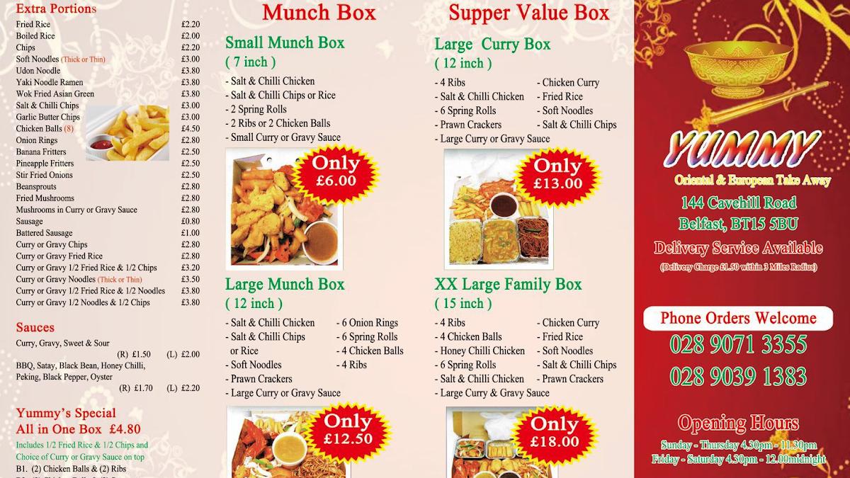 Menu at Yummy Chinese take away fast food, Belfast