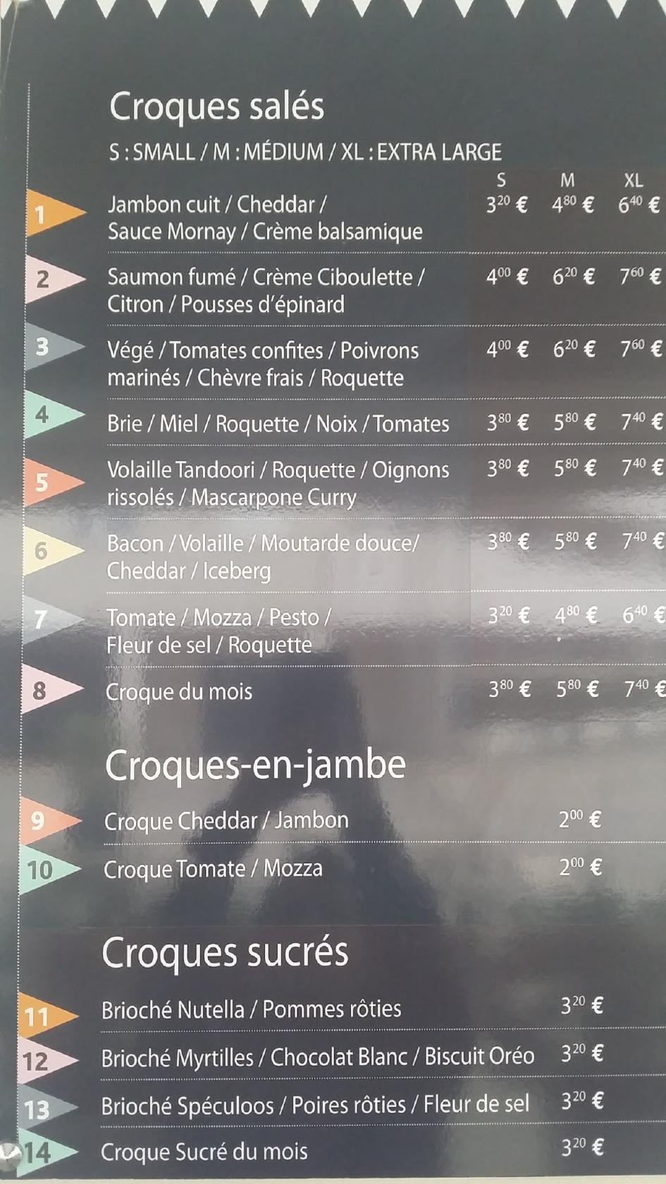 Menu at Croque Addict cafe, Lyon