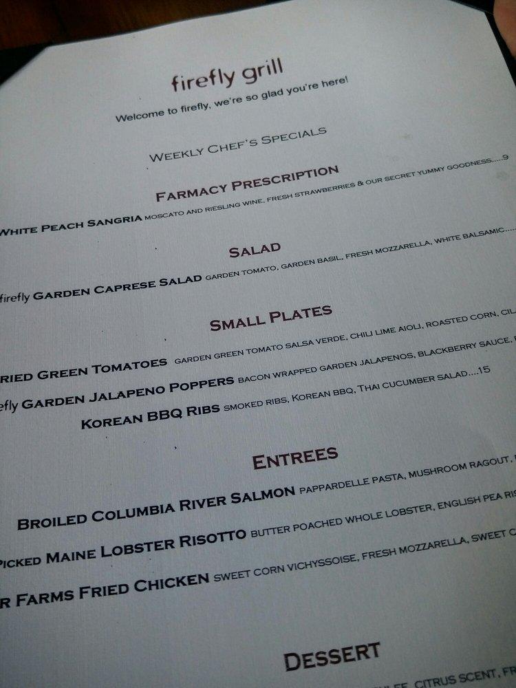Menu at Firefly Grill steakhouse, Effingham, Avenue of Mid-America