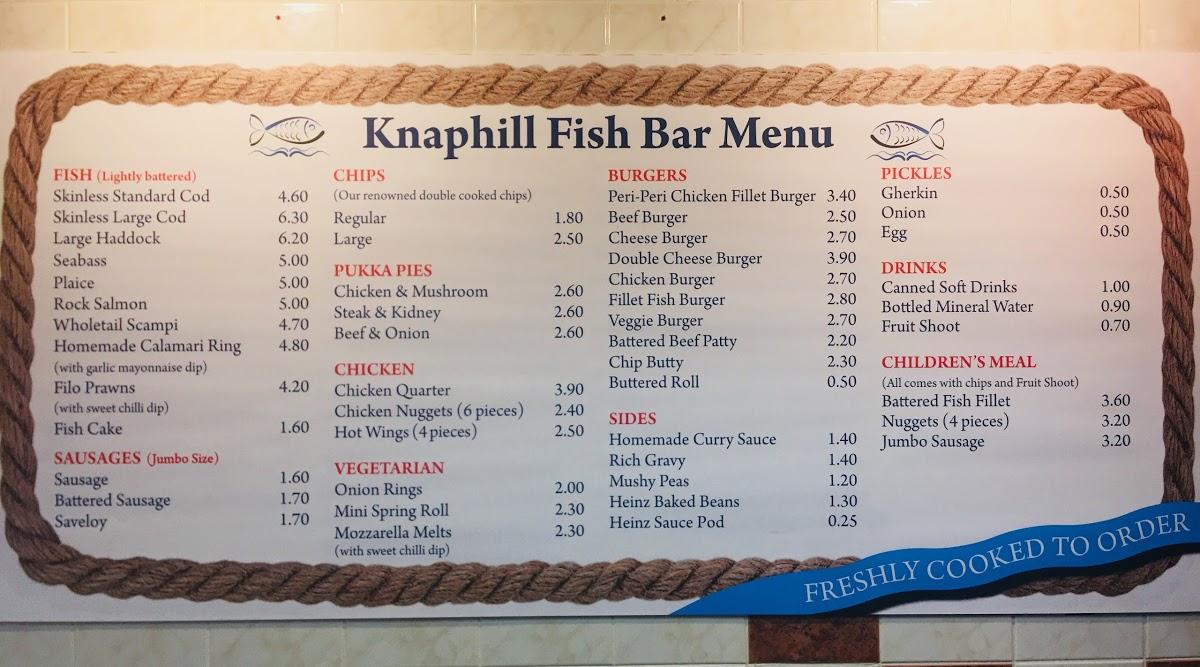Menu at Knaphill Fish Bar, Woking, 27 High St