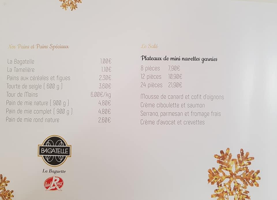 Menu at Le Tamelier de Saint Marc, Brest