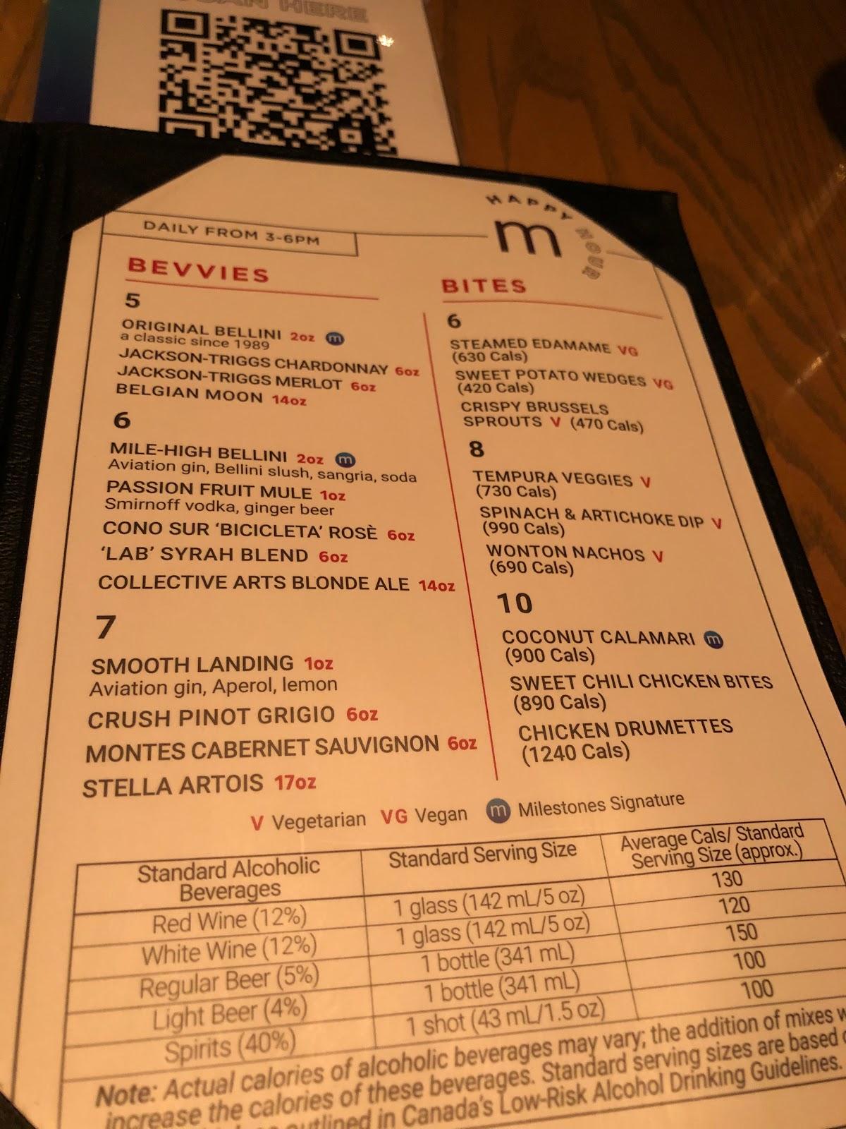 Menu at Milestones pub & bar, Guelph, 185 Stone Rd W