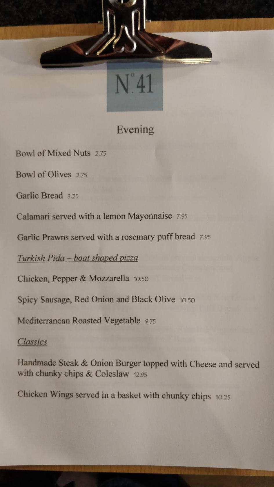Menu at No. 41 Coffee - Kitchen - Bar, Royston