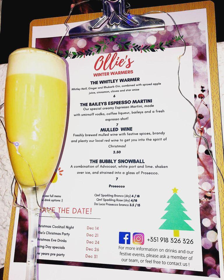 Menu at Ollie's Bar, Praia da Luz