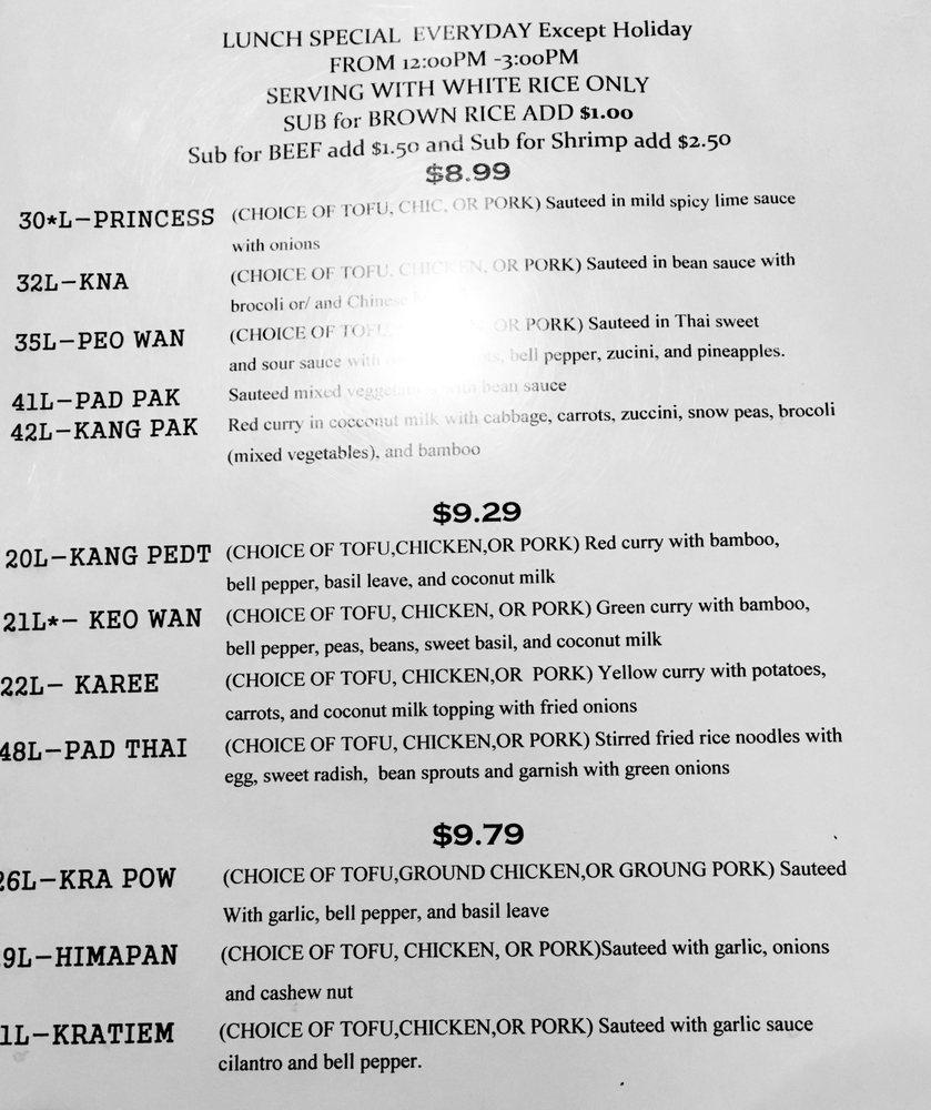 Menu at Phuket Thai Café restaurant, Mount Shasta