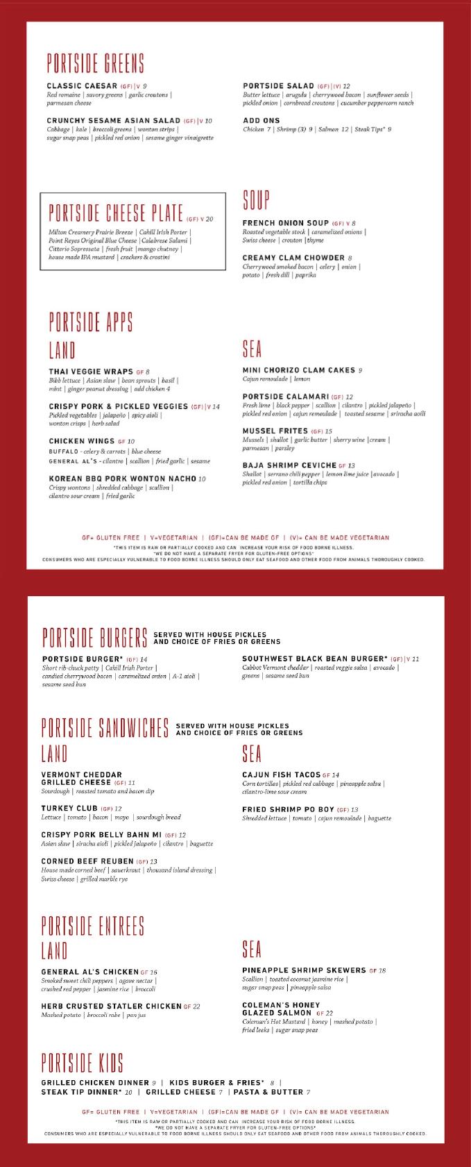 Menu at Portside Tavern pub & bar, Bristol