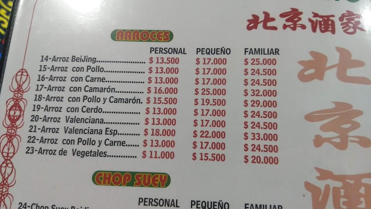 Carta de Restaurante BEI JING, Barranquilla
