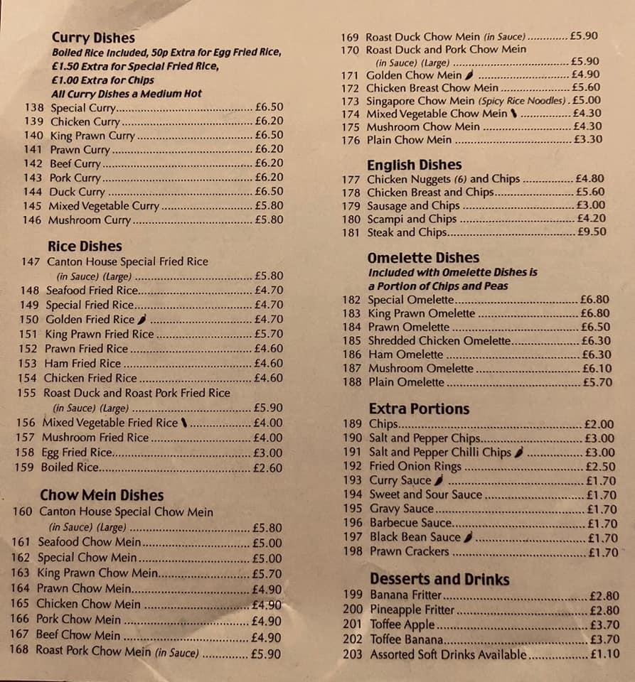 Menu at Ship Inn Chinese Restaurant, Narborough, Main Rd