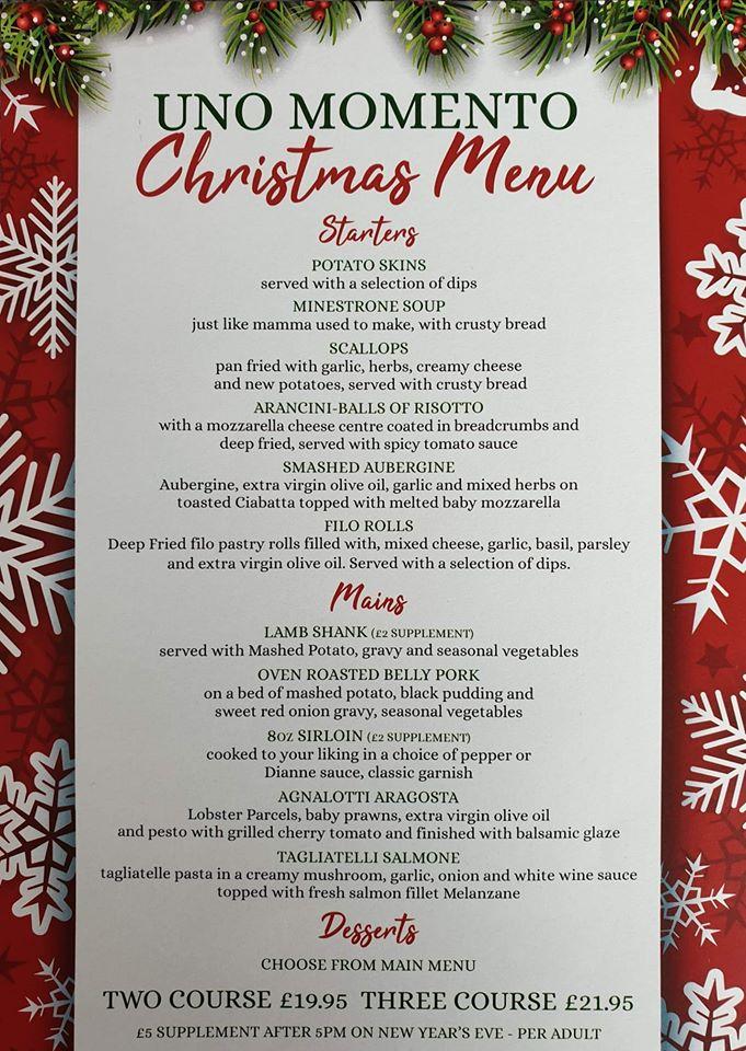 Menu at Uno Momento restaurant, Northallerton