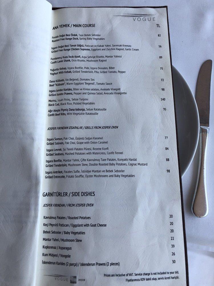 Menu at Vogue Restaurant & Bar, Istanbul, BJK Plaza