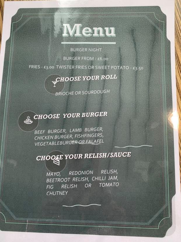 Menu at Waters edge Cafe, Aberporth