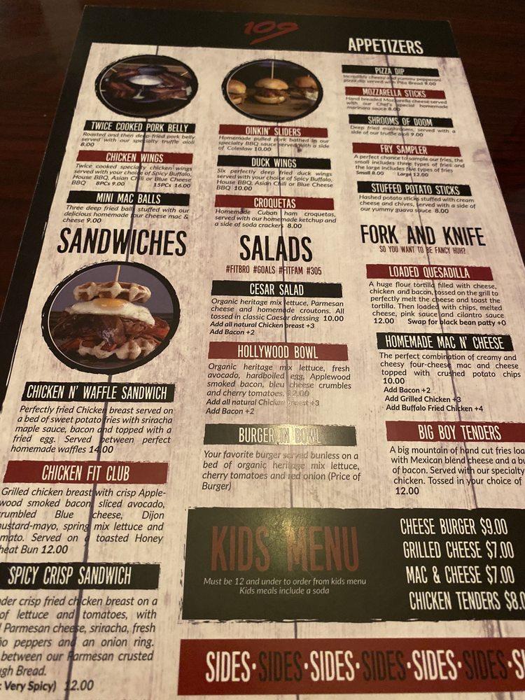 Menu at 109 Burger Joint fast food, Sweetwater, 646 SW 109th Ave
