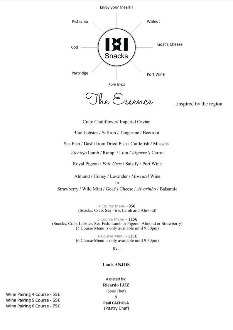 Menu at Bon Bon restaurant, Carvoeiro