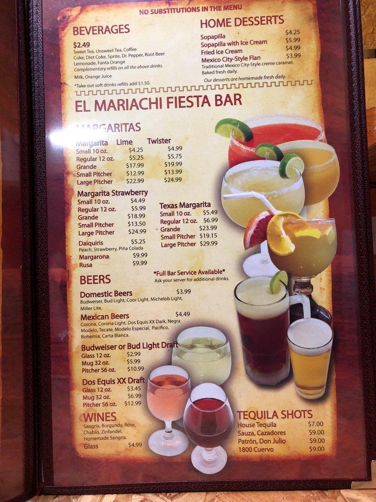 Menu at El Mariachi restaurant, Nashville