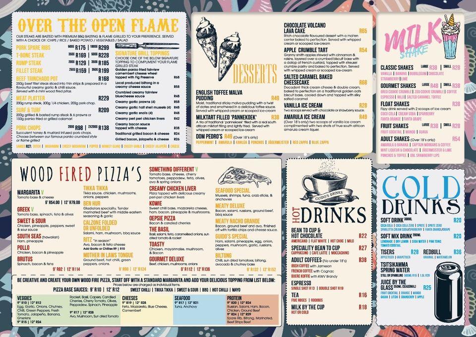 Menu at Guido's restaurant, Port Alfred
