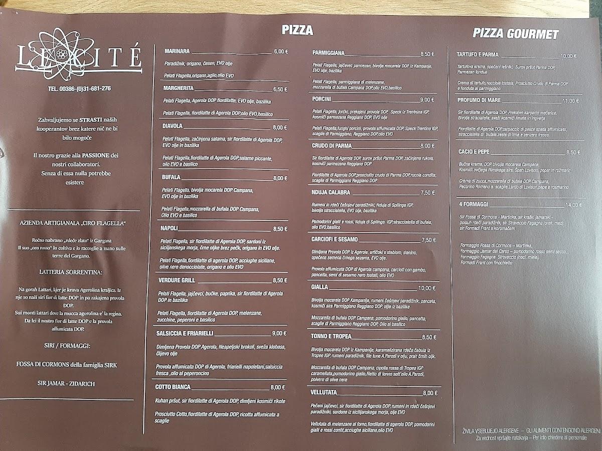 Menu at Le citè restaurant, Nova Gorica