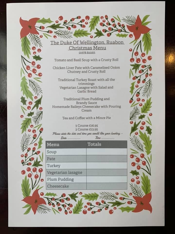 Menu at Duke Of Wellington pub & bar, Ruabon