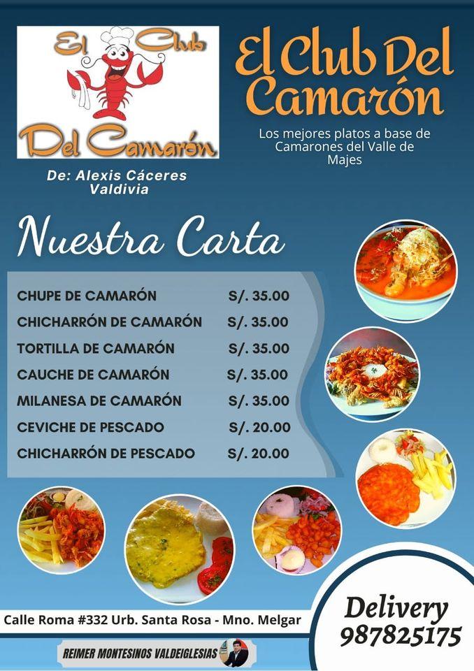 Menu at El Club del Camaron, Arequipa
