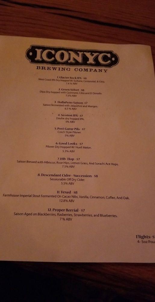 Menu at ICONYC Brewing pub & bar, New York City