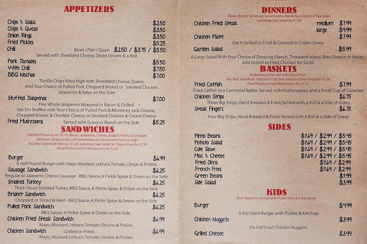 Menu at John T. Floore's Country Store BBQ, Helotes