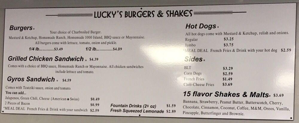Menu at Lucky's Burgers & Shakes fast food, Phoenix
