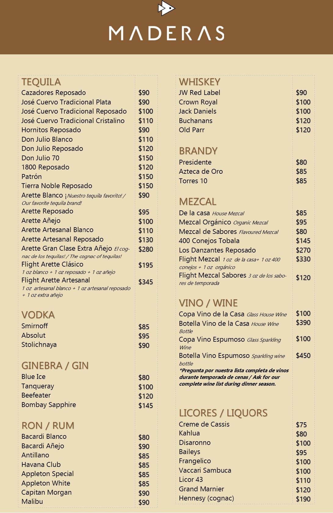Carta de Maderas Restaurante, Zihuatanejo
