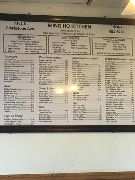 Menu at Ming Ho Kitchen Chinese Food to Go restaurant, Fresno