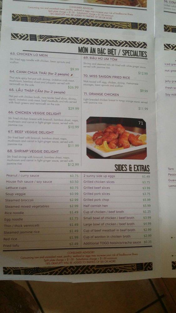 Menu at Miss Saigon restaurant, Tucson, N Campbell Ave