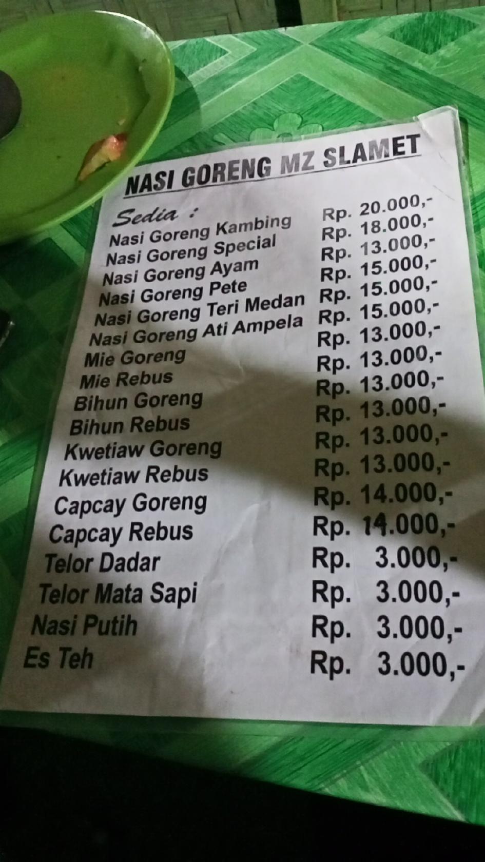 Carta del restaurante Nasi Goreng dan Mie Goreng Ijo Daun, Cilacap