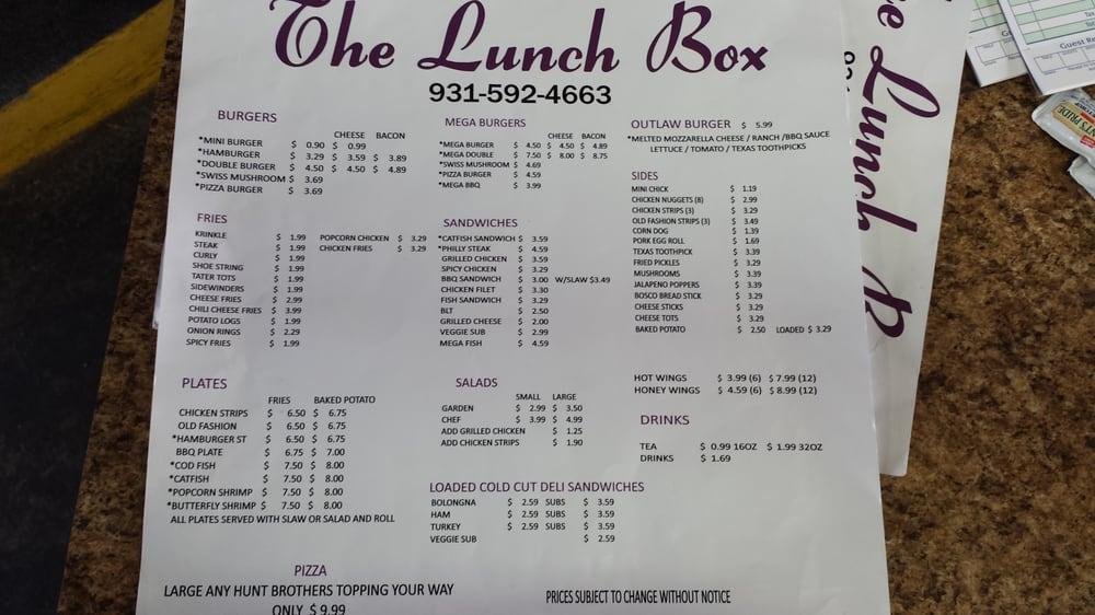 Menu at Lunch Box pizzeria, Tracy City